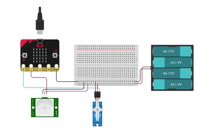 Circuit design Microbit PIR Controlled Servo - Tinkercad
