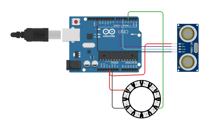 Circuit design Sensor proximidade - Tinkercad Circuit design Sensor proximidade - Tinkercad