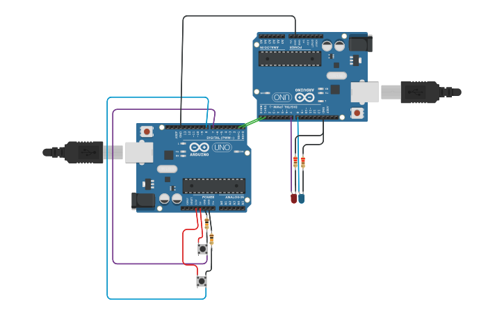 Circuit design Copy of Serial communication LED & button | Tinkercad