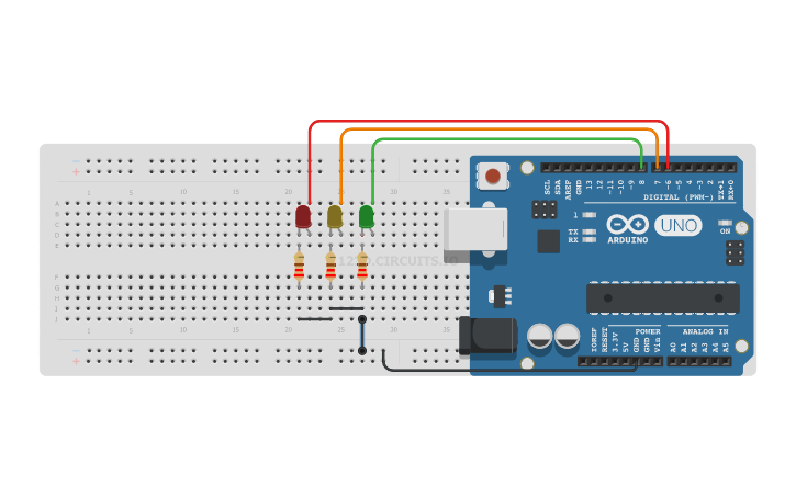 Circuit design 4-Semáforo para tráfico rodado - Tinkercad