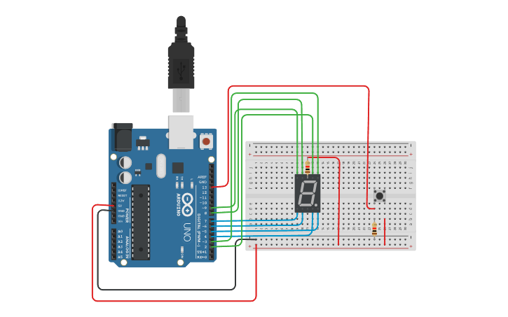 Circuit design Seven Segment (Increment) - Tinkercad