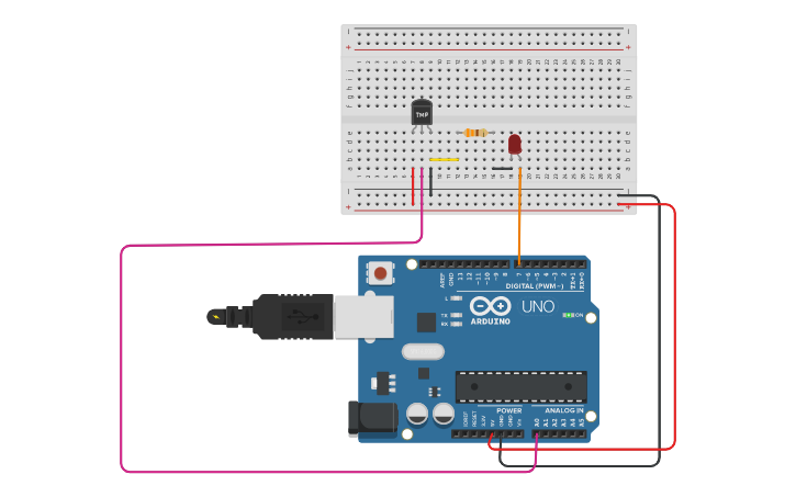 Circuit design sensor de temperatura - Tinkercad