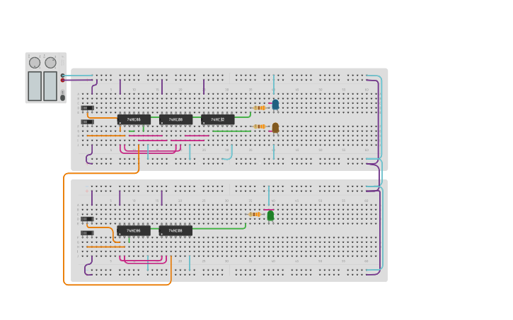 Circuit design 2b A(1b HA & 1bFA) | Tinkercad