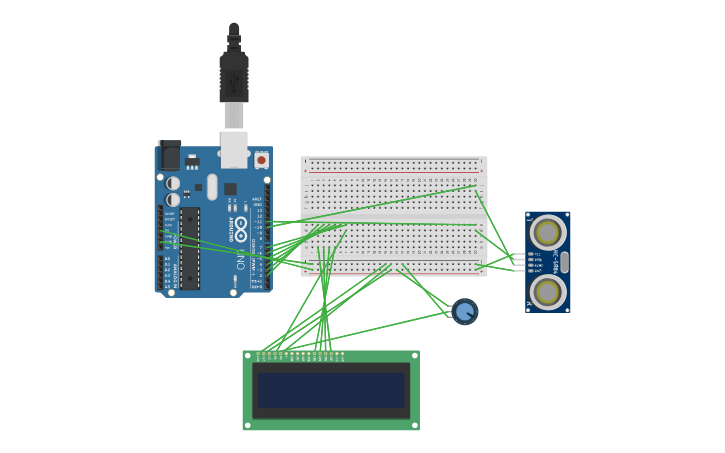 Circuit design Ultrasonic Sensor with Arduino - Tinkercad