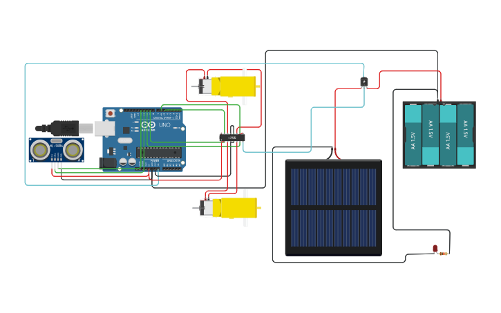 Circuit design Obstacle avoider with solar cell - Tinkercad