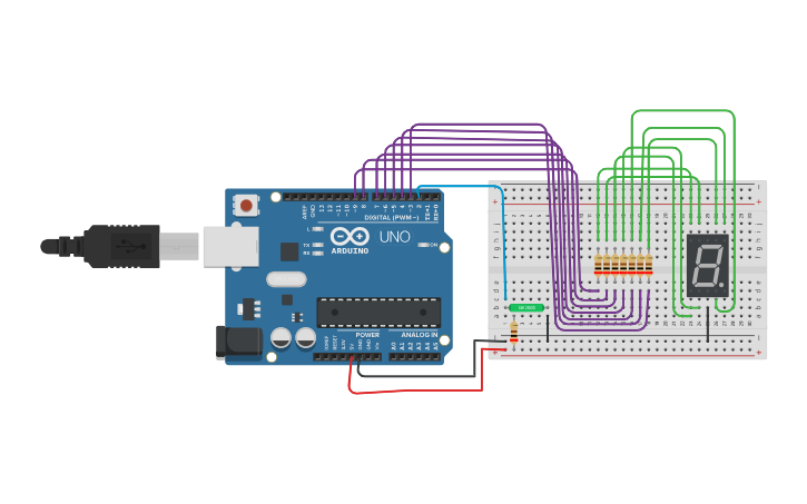 Circuit design SENSOR SW200D CON LED 7 SEG - Tinkercad