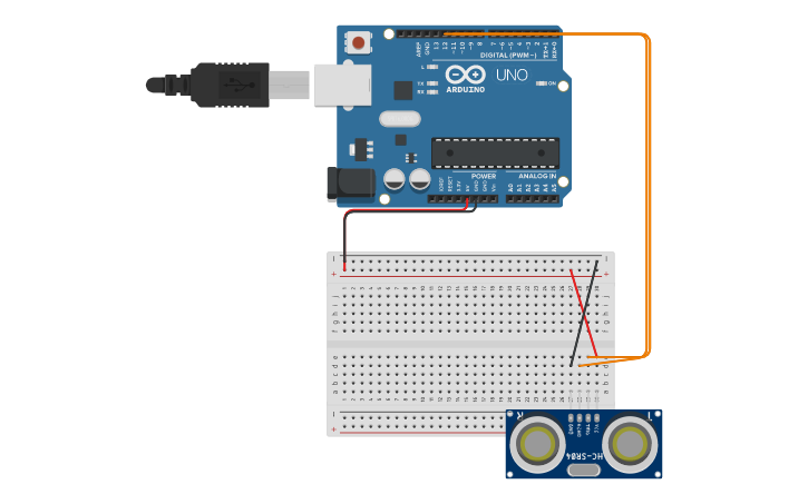 Circuit design ultrasonic sensor read - Tinkercad