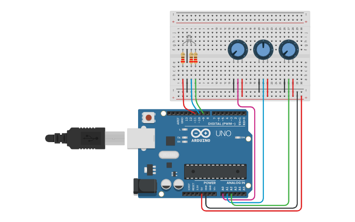 Circuit design Prática 3 - Led RBG map_hugo | Tinkercad Circuit design Prática 3 - Led RBG map_hugo | Tinkercad
