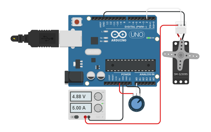Circuit design Arduino: servo-Motor mas potenciómetro. - Tinkercad
