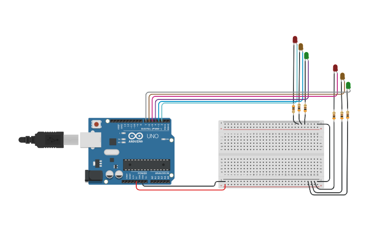 Circuit design Feux tricolores - Tinkercad