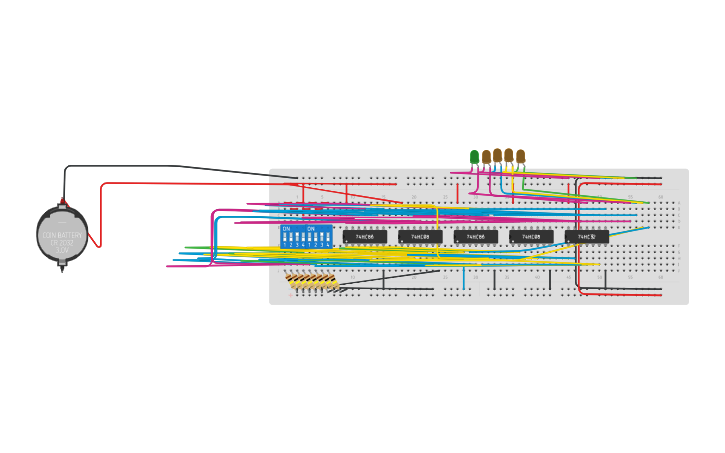Circuit design Practica sumador de 4 bits - Tinkercad Circuit design Practica sumador de 4 bits - Tinkercad