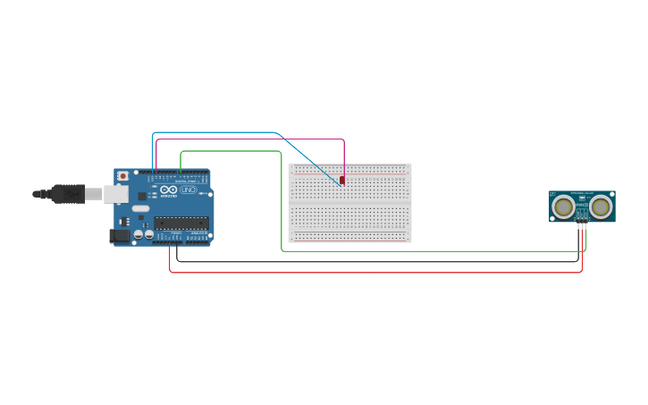 Circuit design sensor parkir sederhana pakai lampu - Tinkercad Circuit design sensor parkir sederhana pakai lampu - Tinkercad