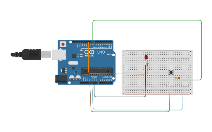 Circuit design 2-) Buton ile Led Yakma - Tinkercad