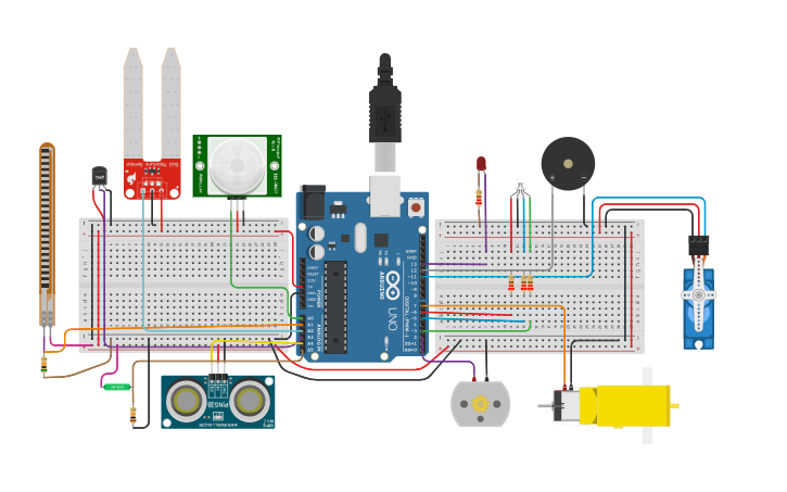 Circuit design Copy of المنزل الذكي - Tinkercad