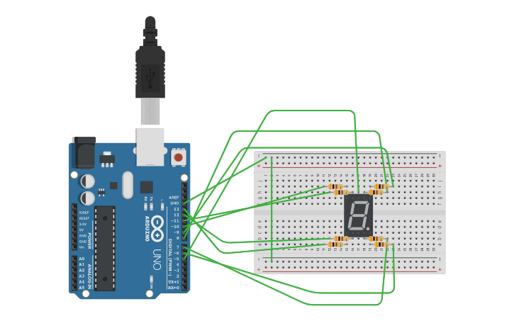 Circuit design 7 segment - Tinkercad
