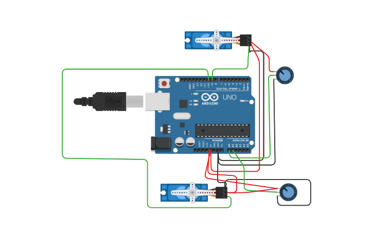 Circuit design 2 servos - Tinkercad