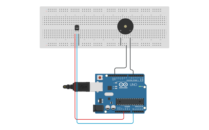 Circuit design temp piezo - Tinkercad