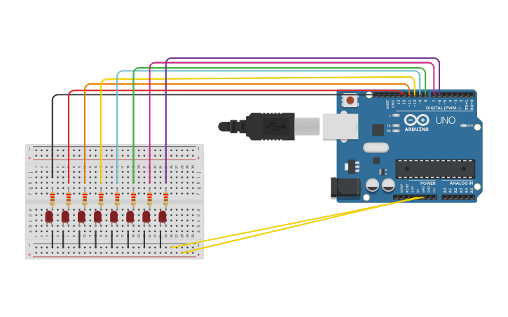 Circuit design 8 bits - Tinkercad