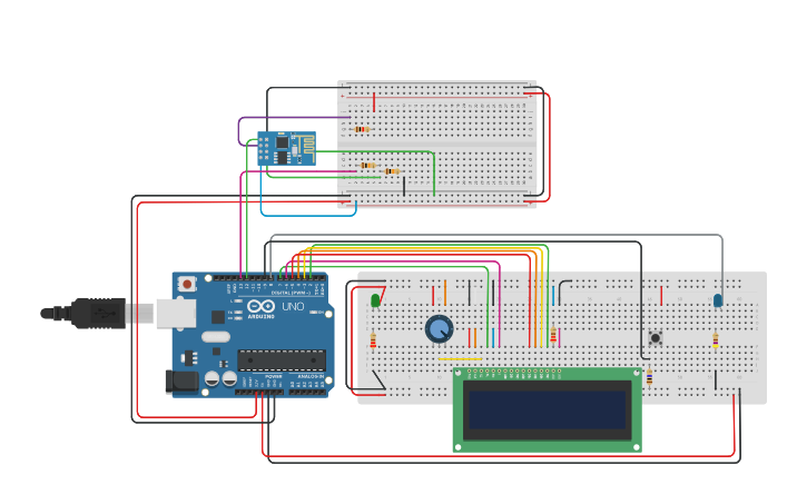 Circuit design LCD display + ESP8266 -> POST request to an external web server - Tinkercad