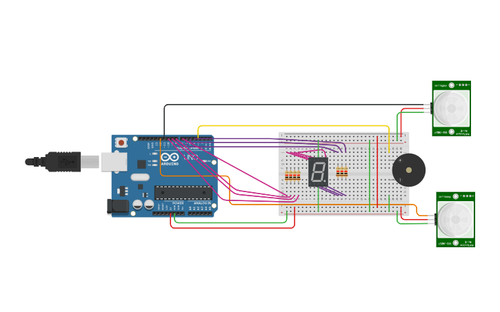 Circuit design Human Counter Project - Tinkercad