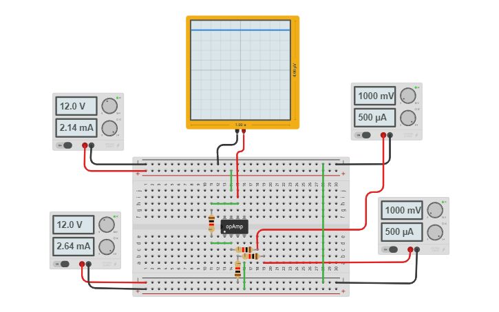 Circuit design Op Amp (Subtractor) | Tinkercad