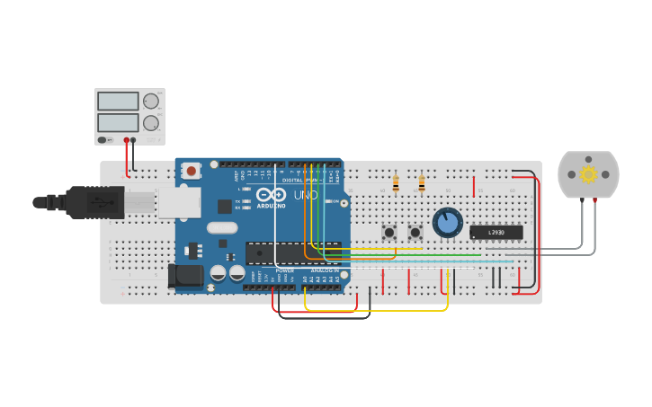 Circuit design Motor Dc con pulsador - Tinkercad