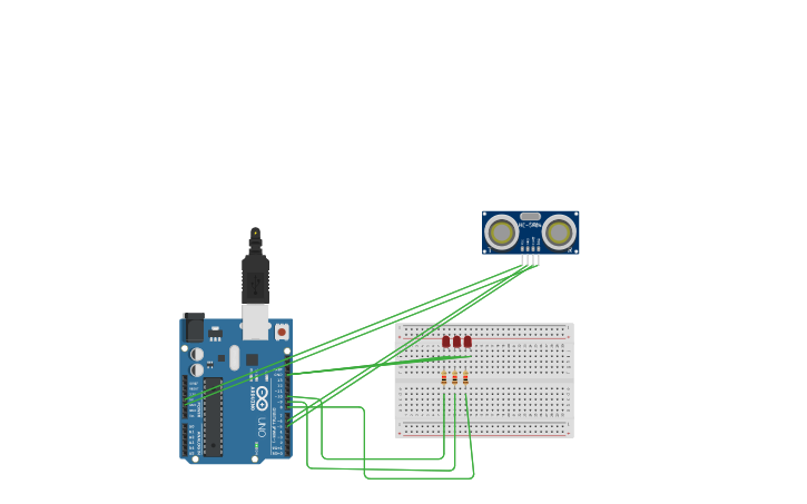 Circuit design RGB ultrasonic sensor - Tinkercad