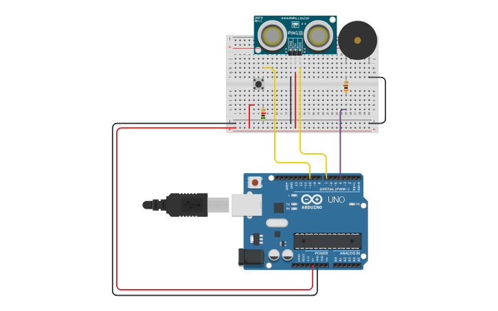 Circuit Design Motion Detect Using Ultrasonic Sensor Tinkercad