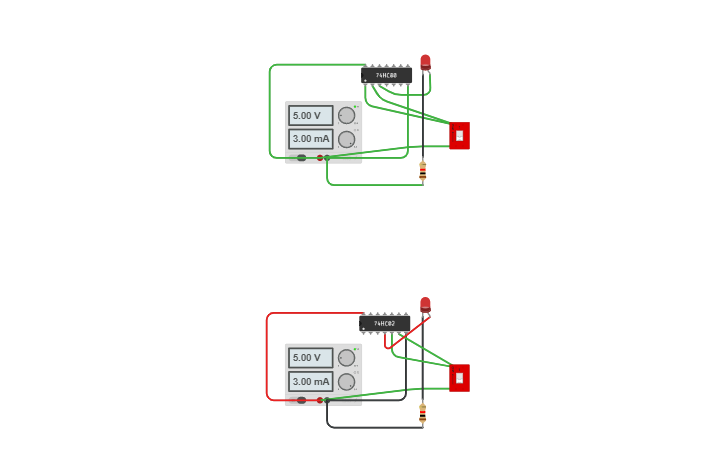 Circuit design NOT gate using NAND and NOR gates - Tinkercad