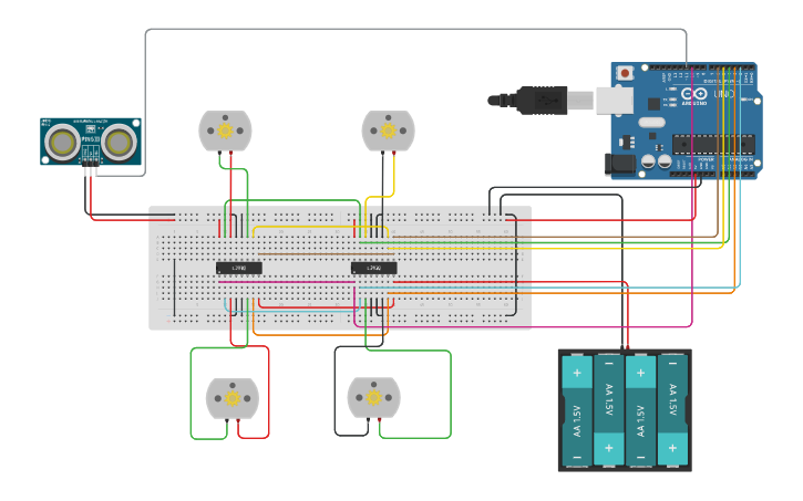 Circuit design obstacle avoidance car - Tinkercad