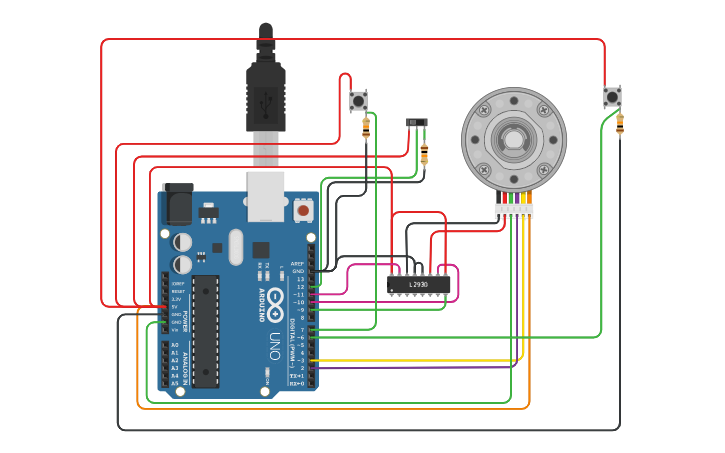 Circuit design dc motor with encoder and end sensors - Tinkercad