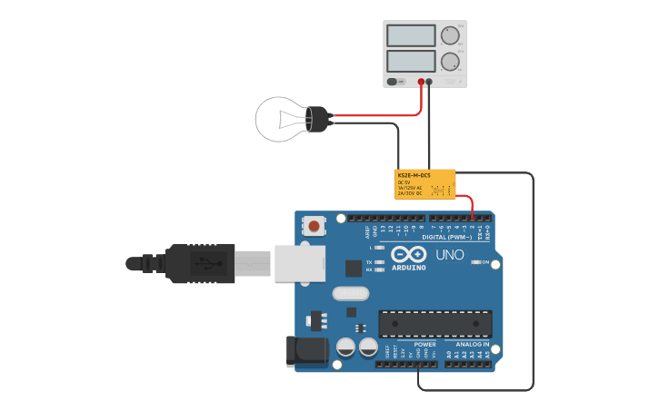 Circuit design Relé Aciona Lâmpada 12V - Tinkercad