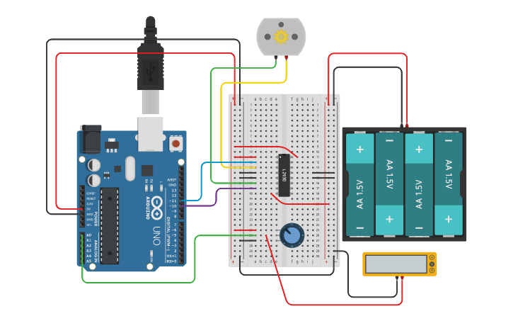 Circuit design DC Motor, H Bridge, and Potentiometer - Tinkercad