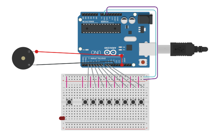 Circuit design Piano Arduino - Tinkercad