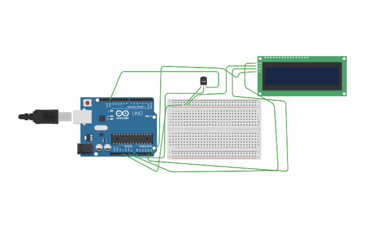 Circuit design PR-7 DHT11 or tmp with lcd - Tinkercad