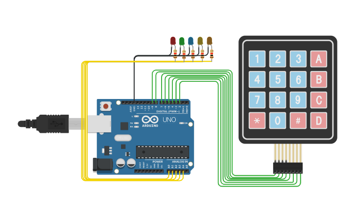 Circuit design LED color code using keypad ACTIVITY 4 - Tinkercad