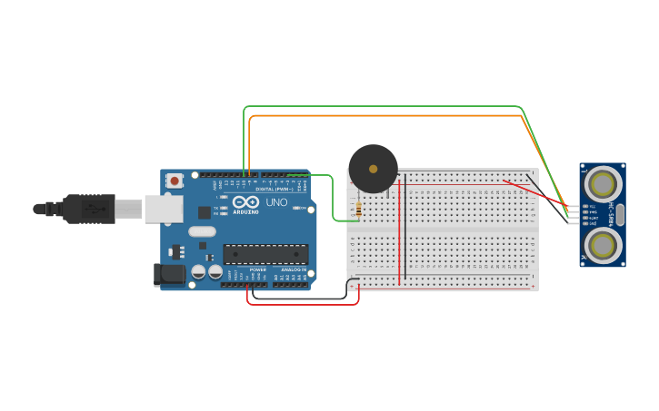 Circuit Design Alarme Sensor Proximidade Tinkercad