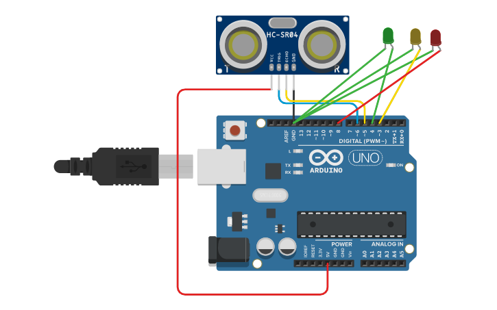 Circuit design HC-SR04_(Surname)) | Tinkercad