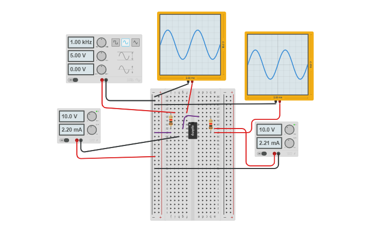Circuit design Inverting Amplifier EXPT-7 | Tinkercad