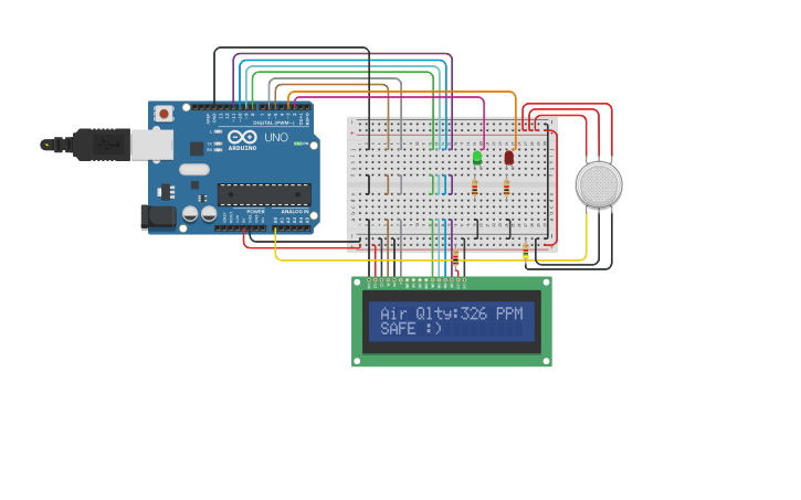 Circuit design Air Pollution Monitoring System - Tinkercad