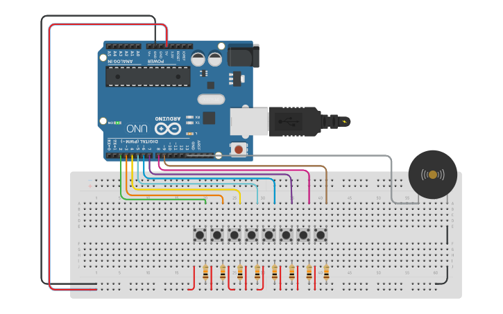Circuit Design Arduino Uno Piano Tinkercad