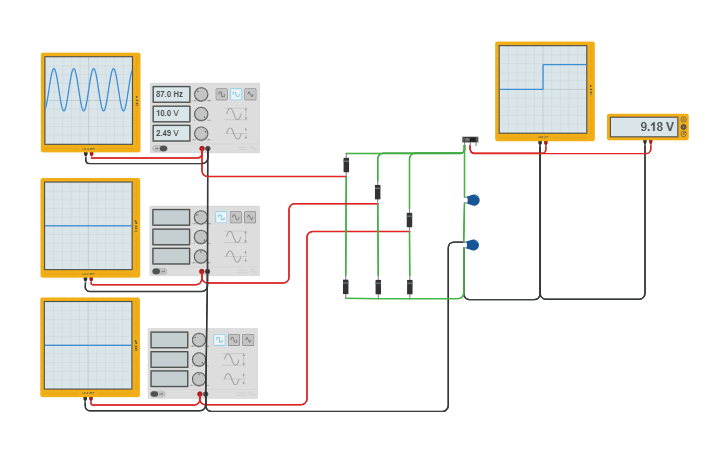 Circuit design 3 phase bridge rectifier with smoothing - Tinkercad