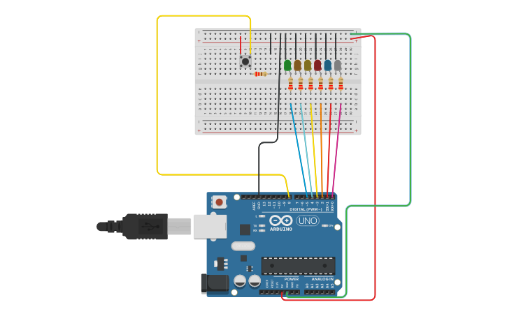 Circuit design pulsador | Tinkercad