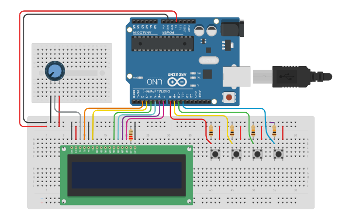 Circuit design LCD Typing Buttons - Tinkercad