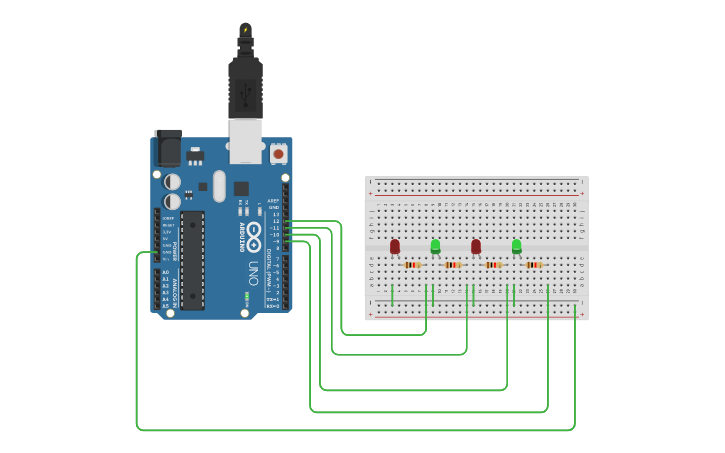 Circuit design Breadboard 4 ODD - EVEN LED - Tinkercad