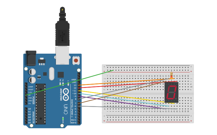 Circuit design Display de 7 segmentos ánodo común - Tinkercad