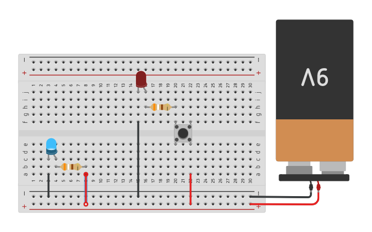 Circuit Design Led On Using Push Button Tinkercad