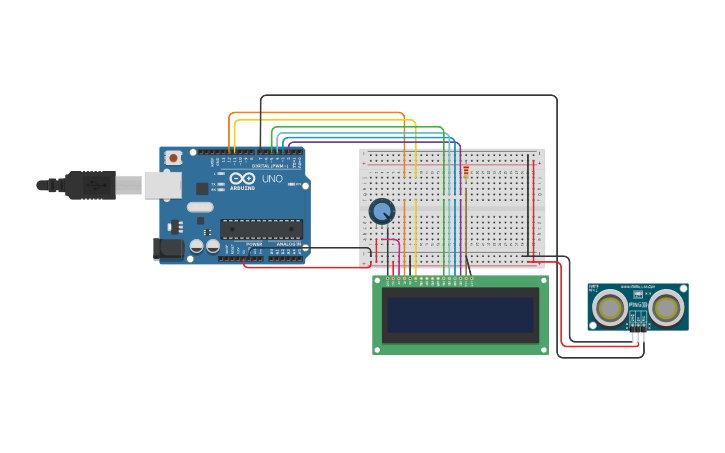 Circuit design BAB 9 Simulasi Arduino Pengukur Jarak - Tinkercad Circuit design BAB 9 Simulasi Arduino Pengukur Jarak - Tinkercad