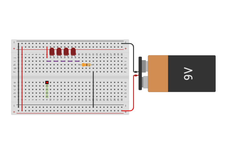 Circuit Design Circuito En Serie De 4 Leds Tinkercad
