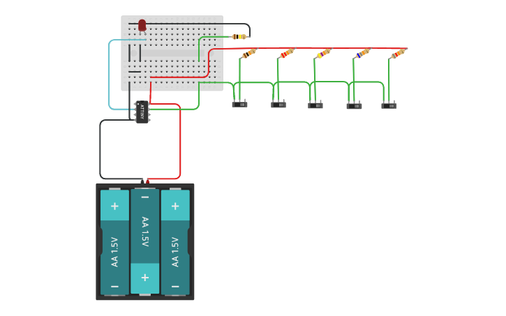 Circuit design Attiny 5 Button read - Tinkercad